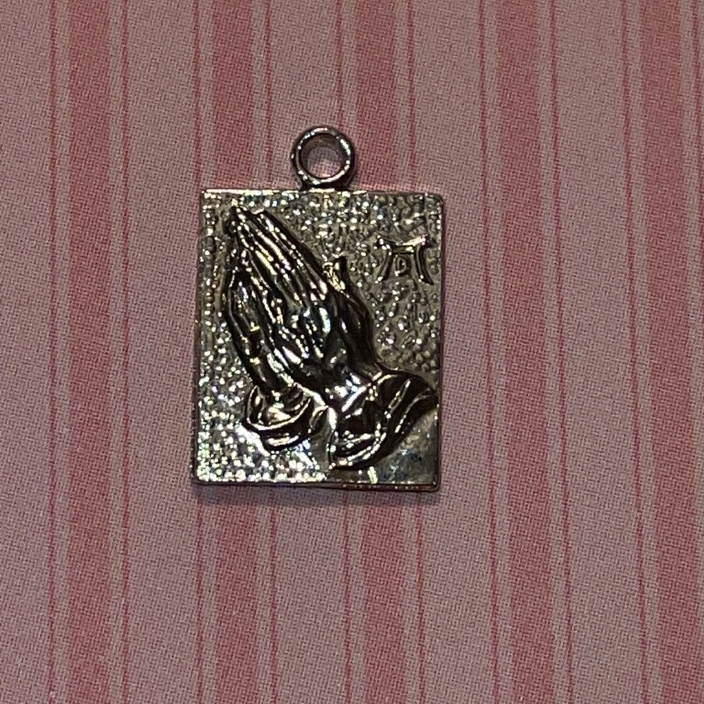 Vintage Prayer Charm Praying Hands Medallion - Gem